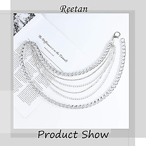 Reetan Sparkly Rhinestone Chain Belt Layered Boho Waist Chain Rave Belly Chain Nightclub Body Jewelry Accessories for Women (Silver)