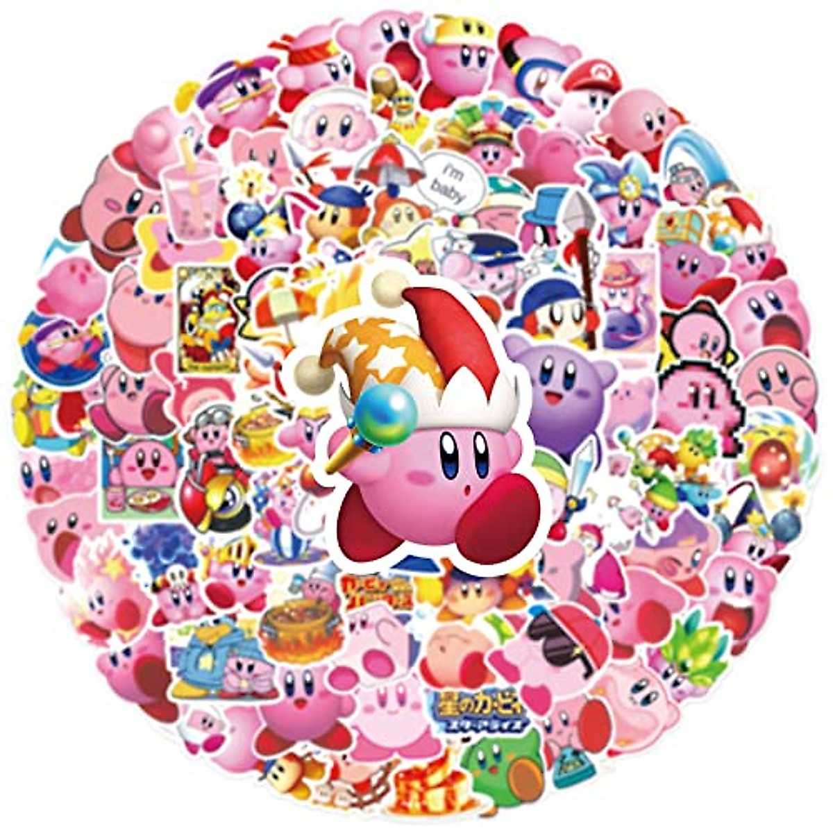 100Pcs Cute Cortoon Game Kirby Stickers Cartoon Kirby Star Sticker for Water Bottle Vinyl Waterproof Stickers for Kids Teens Adults Laptop Skateboard (Kirb)