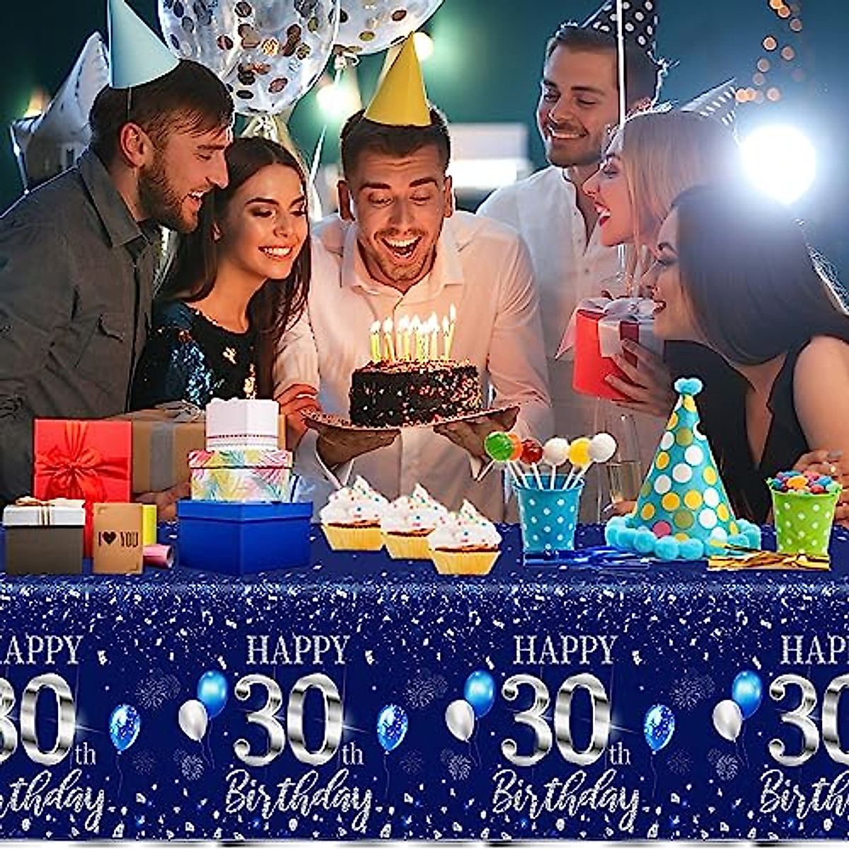 GREHUMOR 3pcs 30th Birthday Tablecloth Silver Blue Happy Birthday Decorations for Men 30 Years Old Birthday Party Supplies Disposable Plastic Waterproof Table Cover 30 Birthday Table Decorations