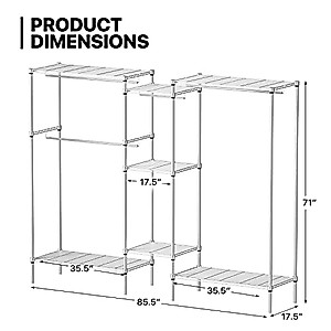 MoNiBloom Clothes Rack Heavy Duty 85.5 Inch Tall Garment Rack for Hanging Clothes, Metal Clothing Rack, Compact Freestanding Wardrobe Closet with 4 Hang Rods for Home Bedroom, Load 1000 lbs