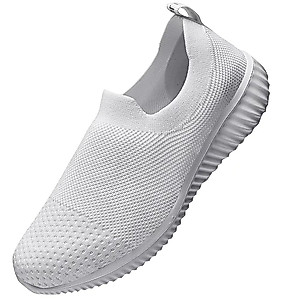 LANCROP Women's Walking Nurse Shoes - Mesh Slip on Comfortable Sneakers 12 US, Label 44 All White