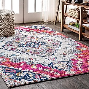 JONATHAN Y BMF105A-4 Bohemian Flair Boho Medallion Vintage Indoor Area-Rug Floral Easy-Cleaning High Traffic Bedroom Kitchen Living Room Non Shedding, 4 ft x 6 ft, Multi