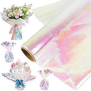 34 x 590 Inch Iridescent Cellophane Wrap Paper Roll, Food Grade Transparent Cellophane Roll Plastic Wrap for Flower, Gifts, Baskets, Arts & Crafts, Treats Wrapping