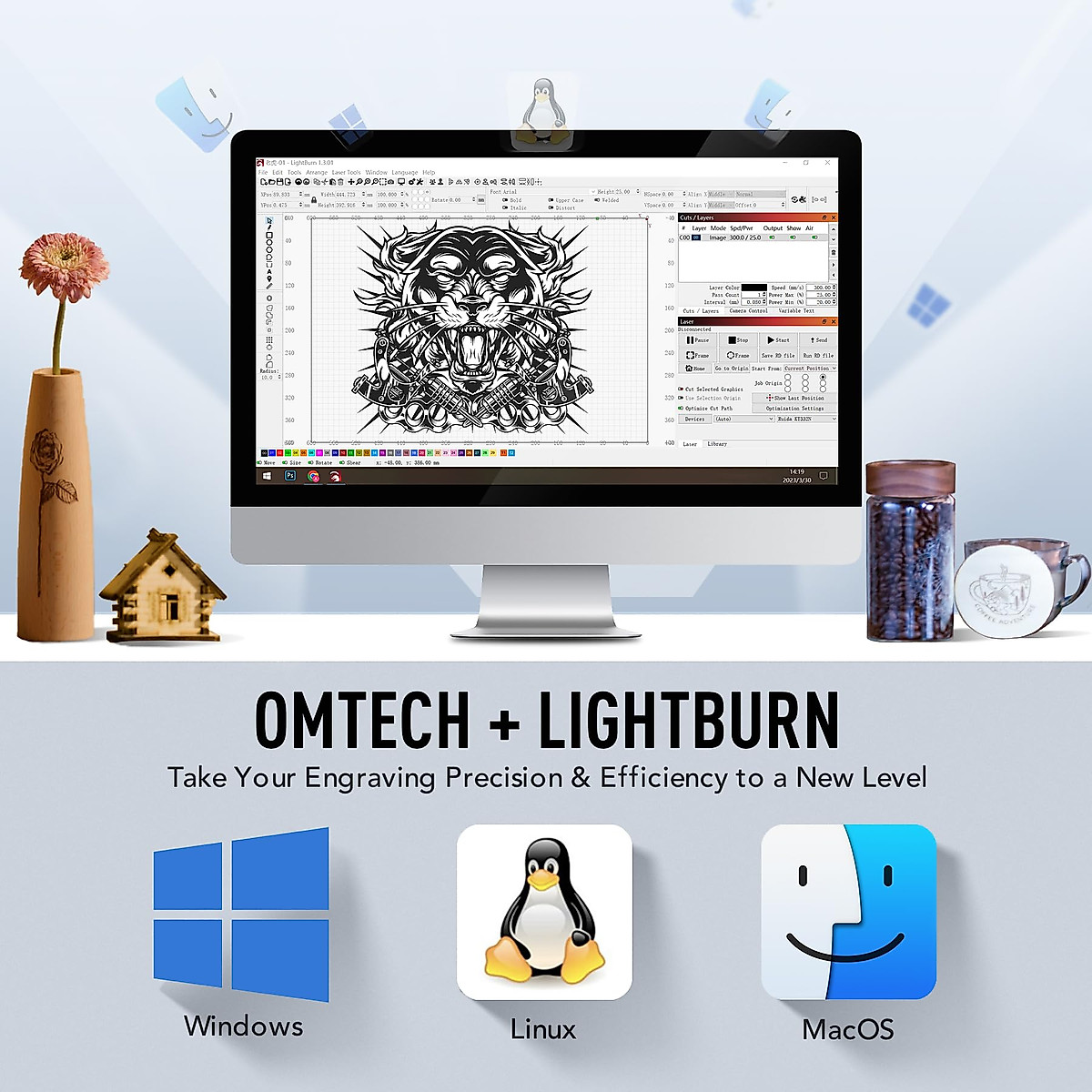 OMTech 50W Desktop Laser Engraver with LightBurn,12x20 CO2 Laser Engraving Machine with 2 Rotary Axes 5MP Camera Fume Extractor Water Chiller,Polar 350 Laser Machine Laser class 2，0.827mW output power