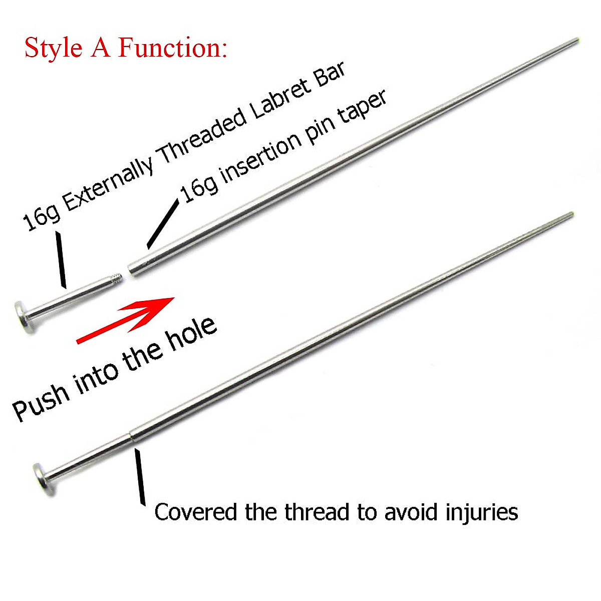 NewkeepsR 2PCS-16G(1.2mm) 316L Steel Calor Style Taper Insertion Pin for Ear/Nose/Navel/Nipple/Lip/Eyebrow Stretcher, Body Piercing Stretching Kit Assistant Tool