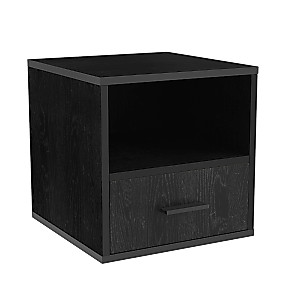 Lavish Home End Table - Stackable, Contemporary, and Minimalist Modular Cube Accent Table with Drawer - for Bedroom, Living Room, or Office (Black)
