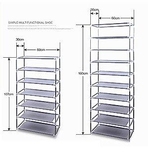 GREEF 10 Tier 30 Pairs Shoe Rack with Dustproof Cover Large Shoe Storage Organizer Cabinet for Closet, Bedroom, Entryway, Hallway, Dorm Room (Grey)