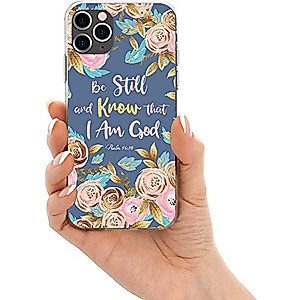Melyaxu Bible Quote Case for iPhone 12 / iPhone 12 Pro, Be Still and Know That I am God - Psalm 46:10 Phone Case, Watercolor Floral Soft TPU Slim Bumper Girls Protective Cover Design