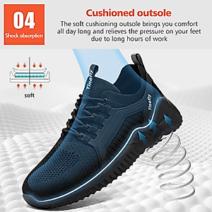 Tinefiy Steel Toe Shoes for Women Work Sneakers Lightweight Comfortable Safety Toe Slip On Puncture Proof Footwear Indestructible Shoe Size 9
