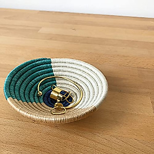Mini African Basket- Muyumbu/Rwanda Basket/Sisal & Sweetgrass Woven Basket/Blue, Teal, Tan, White