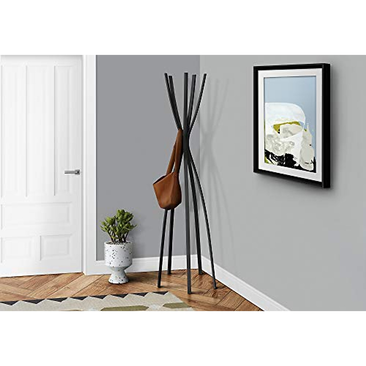 Monarch Specialties 2017, Hall Tree, Free Standing, 5 Hooks, Entryway, 72" H, Bedroom, Metal, Contemporary, Modern Coat Rack, 19.5" L x 13.5" W x 72.5" H, Satin Black