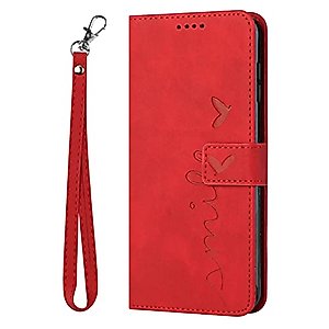 Kainevy for Infinix Hot 30i Case Wallet Black with Lanyard Durable Leather Case for Infinix Hot 30i Phone Case with Card Holder Buckle Flip Design Protective Cover for Womem Men (Red)
