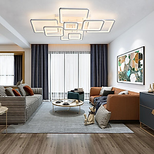 Shine LUEST Modern Dimmable LED Ceiling Lights, White Flush Mount Light Fixtures with Remote Control, Large Square 8-Ring Lamps for Living Room, Bedroom, 100W