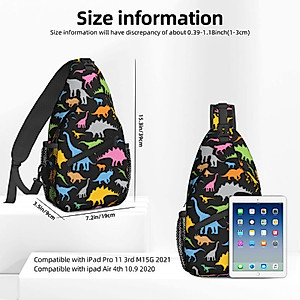 NiuKom Colorful Dinosaur Sling Backpack Crossbody Sling Bag for Women Men Shoulder Bag Travel Hiking Daypack