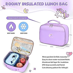 Backpacks for Girls School Kids Backpack Bookbags with Insulated Lunch Box Set for School Elementary Girl, Tie Dye School Bag with Compartments 16 * 11.5 * 7.5, Solid Purple
