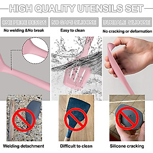 Umite Chef 22Pcs Silicone Cooking Utensils Set, Heat Resistant Silicone Kitchen Spatulas Set with Holder, Cooking Gadgets Tools Set for Nonstick Cookware, Dishwasher Safe(Pink)