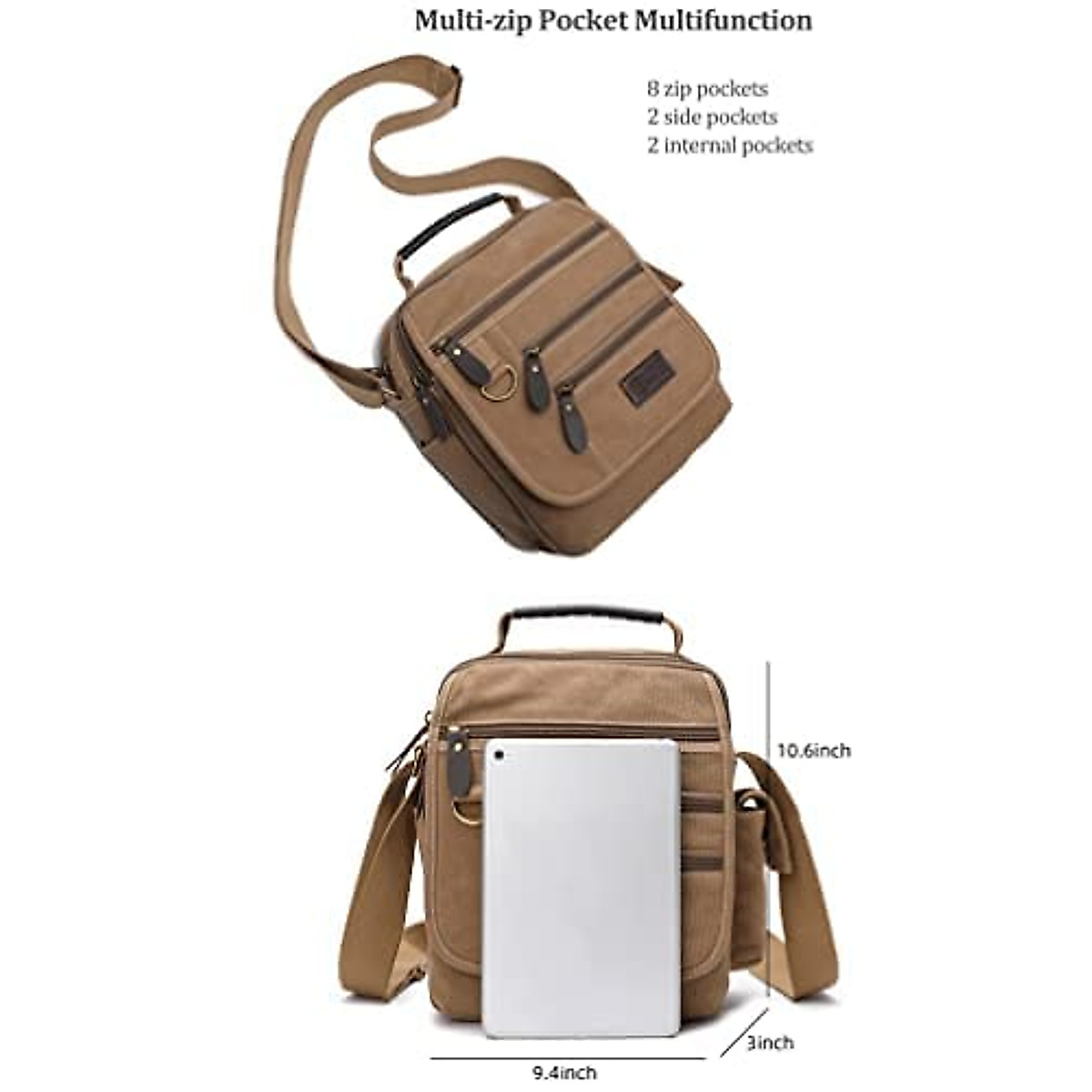 Sunsomen Mens bag Canvas Shoulder Bag Small Messenger Crossbody Bag Work Bag Vintage Multi-function (White)