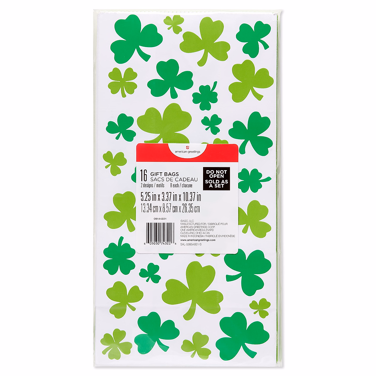 American Greetings St. Patrick's Day Gift Bag, Green Shamrocks(16-Count)