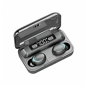 BAHASYA Wireless Bluetooth Earbuds with Digital Charging Case, Built-in Mic, Noise Cancelling, Waterproof, Deep Bass Earphones, in Ear Stereo Headphones for Sport, Gym, Gaming (Black)