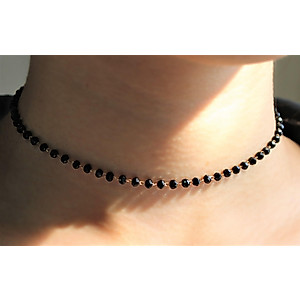 POMINA Dainty Black Rondelle Crystal Beaded Choker Necklace Delicate Multi Faceted Crystal Beads Choker for Teen Women (Black)