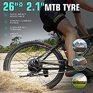 ANCHEER 26'' Gladiator Electric Bike for Adults 500W Ebike 20MPH Adult Electric Mountain Bike, 48V 10.4Ah Removable Lithium Battery, Cruise Control, Shimano 21S Gears, 3.5Hours Charge