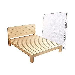 LITFAD Contemporary Pine Wood Platform Bed Natural Bed Frame with Headboard Mattress Wooden Slats Support Bed (No Box Spring Needed) - Storage Not Included Bed & Mattress Full-Covered, Twin