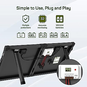 HQST 100 Watt 12 Volt 9BB Cell Portable Solar Panel Suitcase w/ 30 Amp PWM Charge Controller for Solar Generator, Power Station, Battery Charging, RV, Camping, Off-Grid