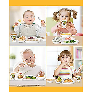 Lehoo Castle Kids Plates and Bowls Sets, Kids Dinnerware Set Includes Plate, Bowl, Cup and Tableware, Made of Durable Material, Perfect for Child, Toddler Utensils Self Feeding (5 Piece Construction)