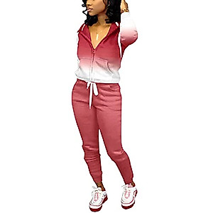 Nimsruc Two Piece Outfits For Women Casual Tracksuit Hoodie Jogging Suits Long Sleeve Sweatsuit Pants Sets Pink Gradient S