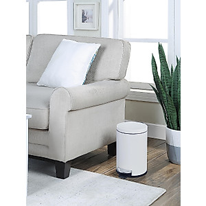 SunnyPoint 4.5 Liter / 1.2 Gallon Round Trash Can with Plastic Inner Bucket; Bathroom, Office, Kitchen and Bedroom Step On and Slow Close (WHT)