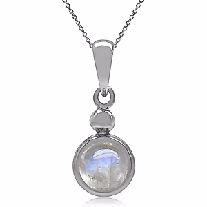 Silvershake 6mm Natural Moonstone 925 Sterling Silver Pendant with 18 Inch Chain Necklace