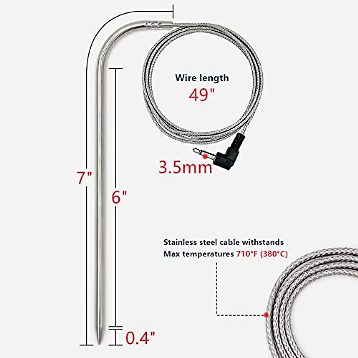 Replacement for Pit Boss Meat Probe Pellet Grills and Pellet Smokers Parts,2pc Waterproof BBQ Temperature Probe,3.5 mm Plug,Equipped with Stainless Steel Grill Holder 2pc