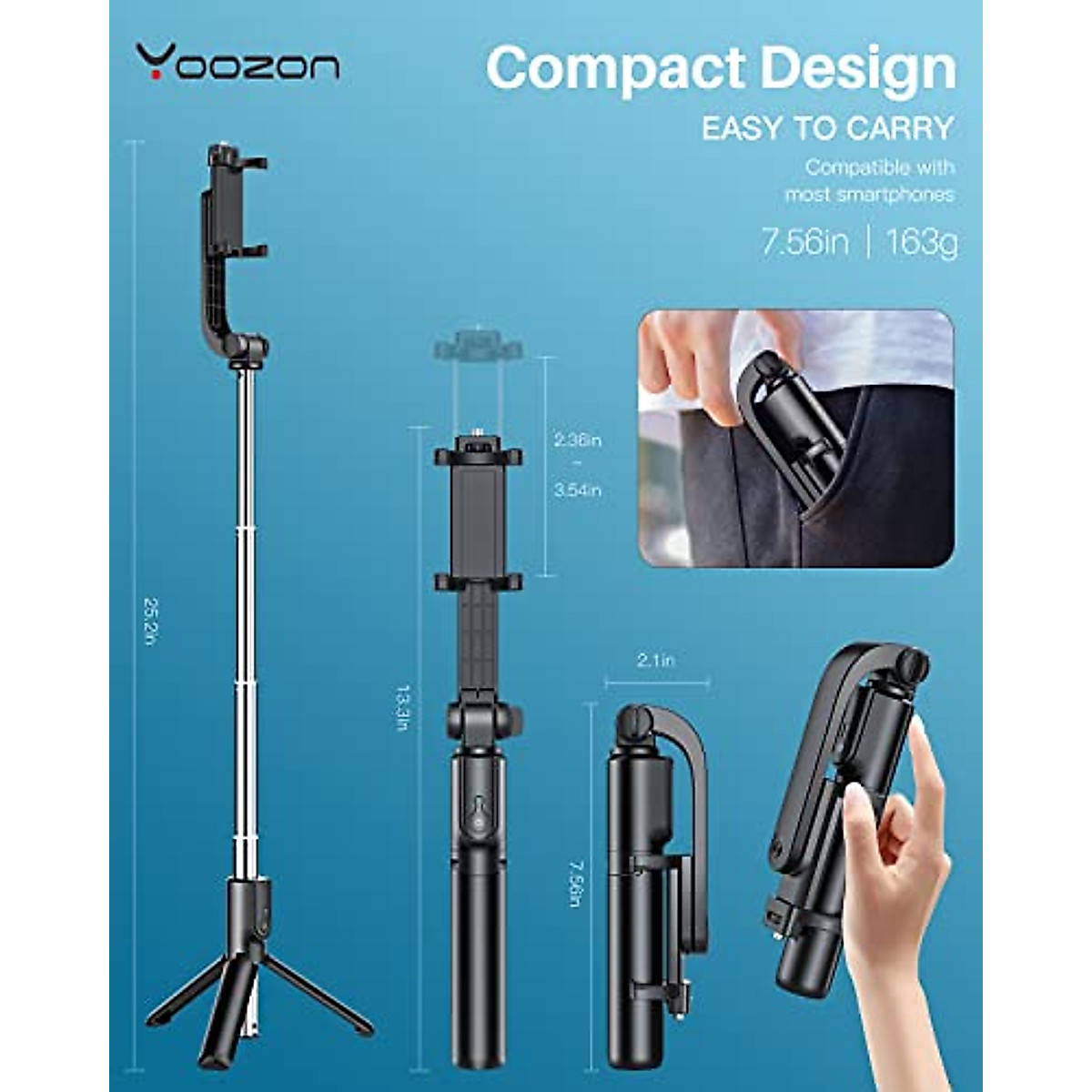 Portable Selfie Stick Tripod for iPhone - Versatile Selfie Stick Remote with Cold Shoe & 1/4" Screw, Phone Stand Tripod for iPhone 14 Plus 14 13 12 Pro Max Mini,Samsung Galaxy S22 Note 20, Pixel 6XL