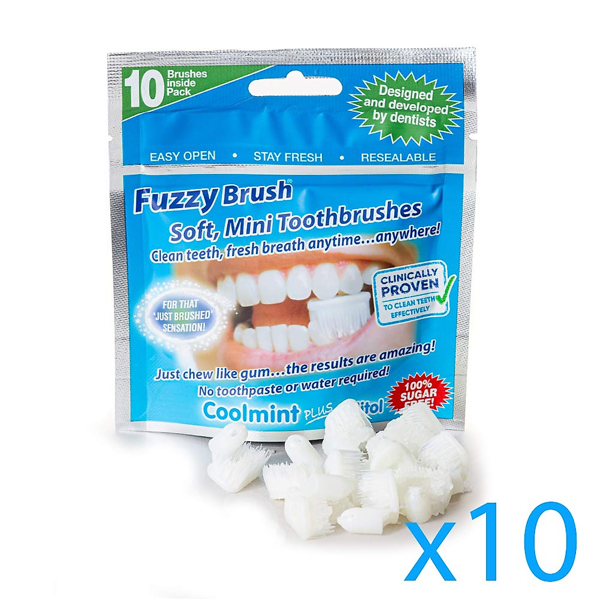 Fuzzy Brush Mini Chewable Toothbrush Fresh Breath 1 packs - 10 pieces