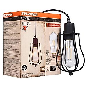 SYLVANIA Vintage Lowell Cage Pendant Light Fixture, 60W LED Dimmable ST19 Edison Bulb Included, 800 Lumens - 1 Pack (75513)