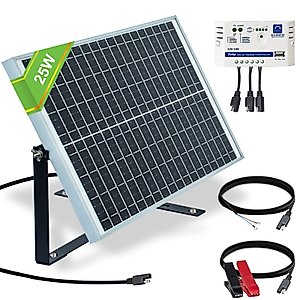 ECO-WORTHY 25 Watts 12V Off Grid Solar Panel Kit Solar Battery Trickle Charger Maintainer: Waterproof 25W Solar Panel + SAE Connection Cable+10A Charge Controller for Car RV Marine Boat