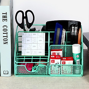 Desk Organizers and Accessories Office Supplies Organizer with Pen Holder, 72 Clips Set and Phone Stand, Metal Mesh Desktop Organizers with Drawer for Home, Office, School Ect (Rose Gold)