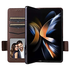 Case Compatible with Samsung Galaxy Z Fold 5,Leather Flip Case with Card Slot,Wallet Design,Standable Flip Case Brown