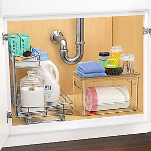 Hudgan Stackable Storage with Bamboo Top for Kitchen Laundry Room Organization, Extra Large Trash Bag/Garbage Bag Dispenser