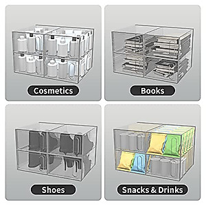 LUTSPC Large Shoe Storage with Magnetic Door, 12 Pack Shoe Storage Boxes, Clear Plastic Shoe Organizer for Closet, Space Saving Stackable Shoe Container for Entryway, Under Bed, Wardrobe, Bathroom Storage (Grey)