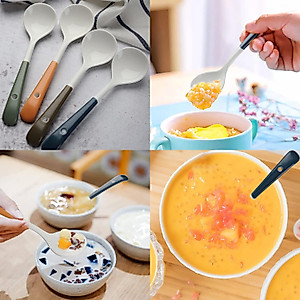 Ceramic Dessert Spoon Long Handle Dinner Spoons Set of 4 Korean Porcelain Spoons for Eating Dessert Appetizers Cereal (Double Color)