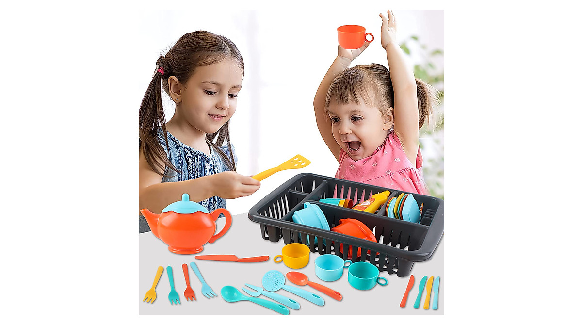 deAO 41PCS Kids Play Dishes Kitchen Set for Children | Durable & Fun