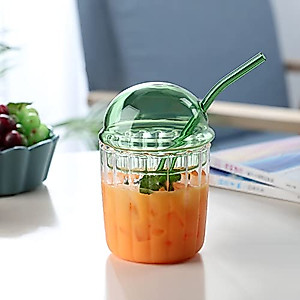 MISNODE 2 PCS Drinking Glasses with Lids and Glass Straw, 450ml Glass Cups Beer Can Glass Ice Coffee Cup Creative Tumbler with Lid and Straw for Home Office Bar Restaurant