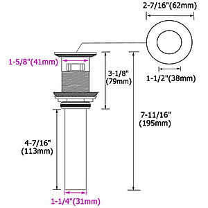 Bathroom Sink Drain Chrome, Angle Simple Brass Sink Stopper with Overflow, Pop Up Darin Assembly
