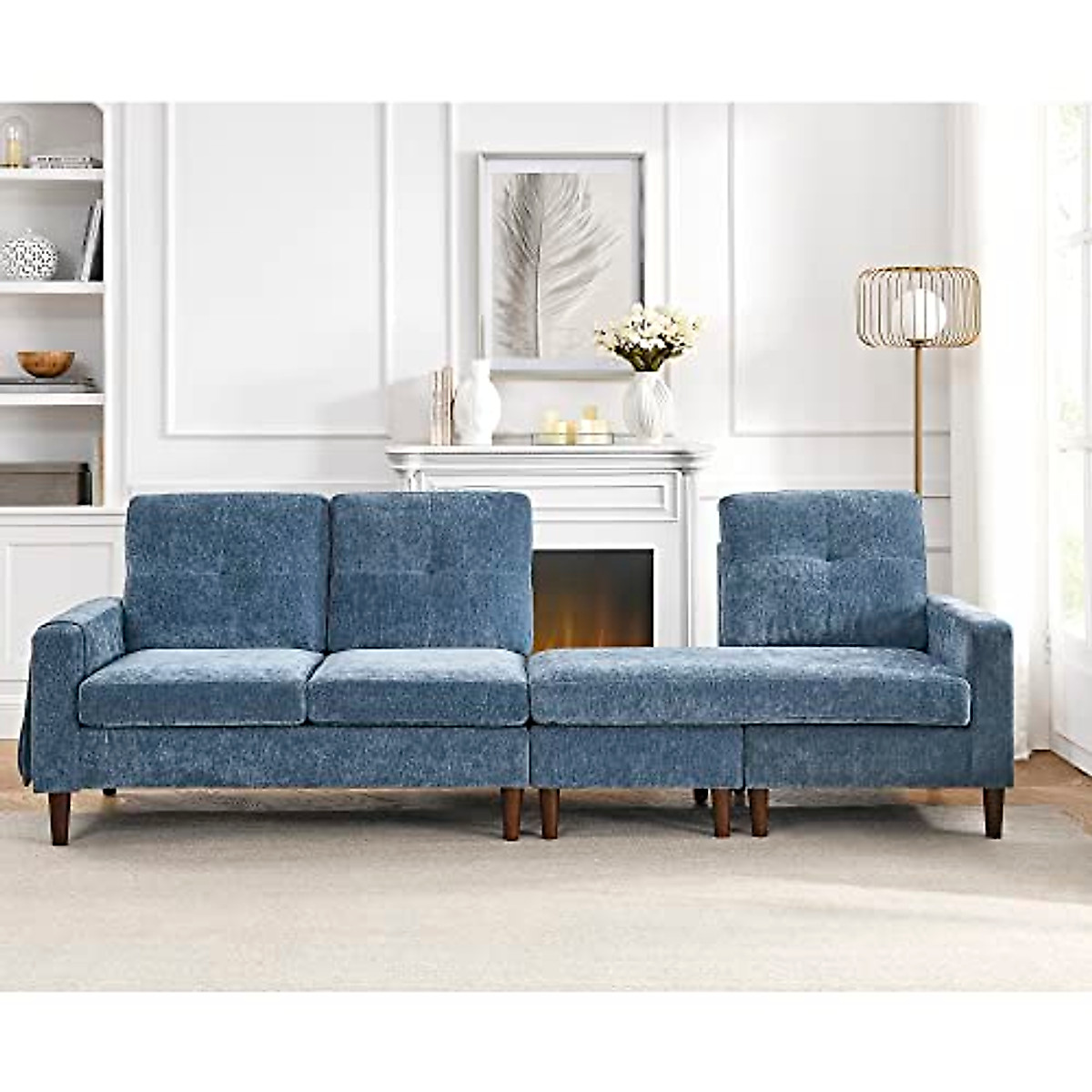 Lin-Utrend 80" Wide Living Room Sofa, Convertible L-Shaped Sectional Sofa Day Bed with Removable Cushions and Pockets, Rubberwood Legs, Living Room,Apartment,Office,Bedroom Sectional Sofa (Navy Blue)