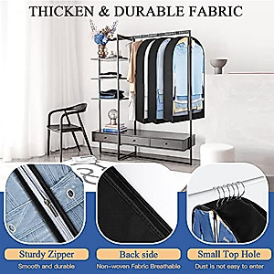 FADOTY 40" Garment Bags for Hanging Clothes 6.3" Gusseted Hanging Garment Bag for Storage Jacket Covers for Closet with Zipper Clear Garment Cover Dustproof for Coats Sweaters, 3 Pack, Black