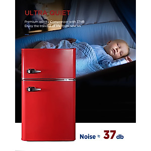 Northair 2-Door Mini Refrigerator with Freezer Compact Fridge with Removable Basket and Shelves 3.2 Cu Ft Red