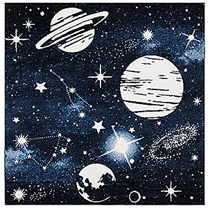 SAFAVIEH Carousel Kids Collection 5'3" Square Dark Blue / Light Blue CRK122M Outer Space Area Rug