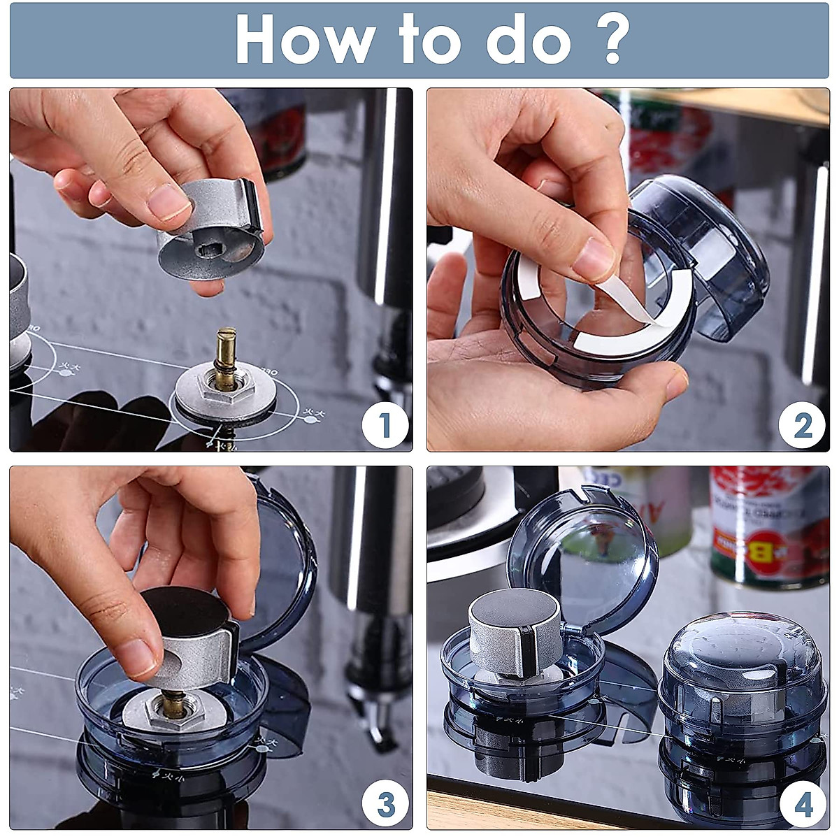 Zariocy 5 Pack Safety Stove Knob Covers, Black Clear Upgraded Unlock Safety Guards for Kitchen Gas and Oven, Stove Guard with Extra Adhesives, Large Universal Design to Protect Kitchen Security