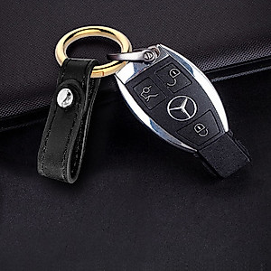 Idakekiy Zinc Alloy Key Rings Leather Part Button Key Clip Carabiner Keychain Split Keyrings for Men and Women (Gold)